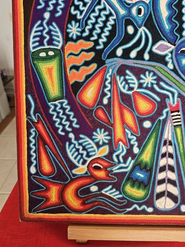 RARE "JIKURI SACRED PEYOTE" Huichol Yarn Painting Indigenous Mexico ...