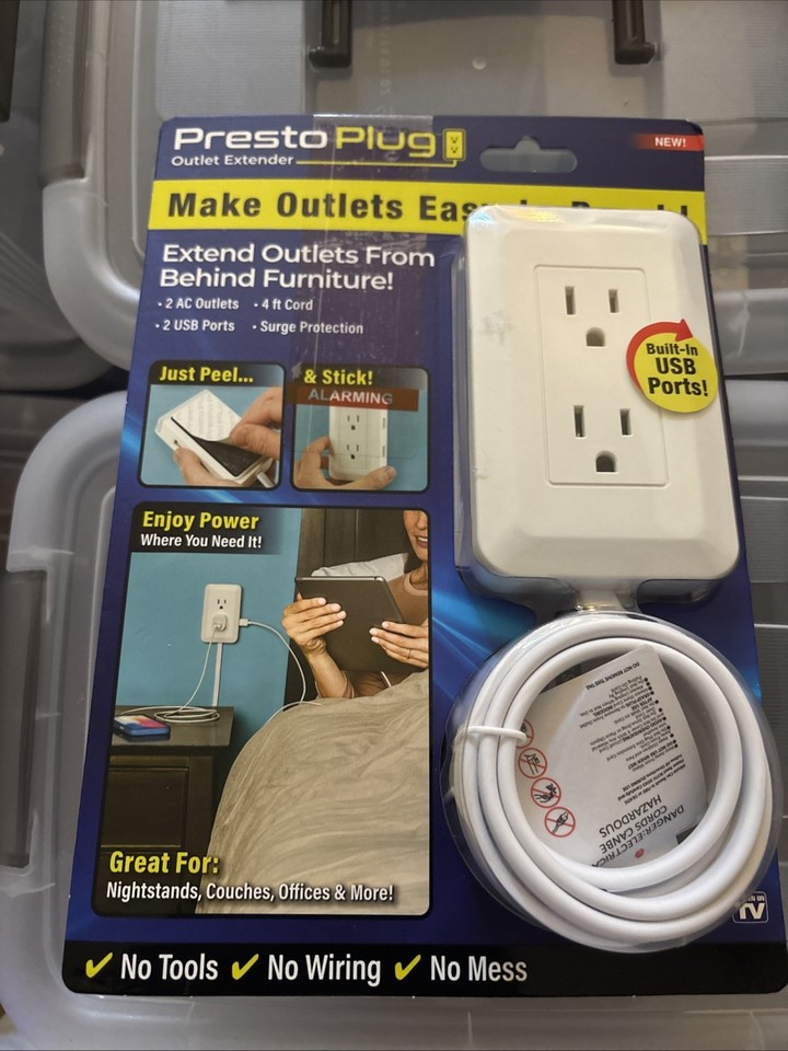 Presto Plug Outlet Extender Power Outlet Relocator W/2 AC Outlets & 2 ...
