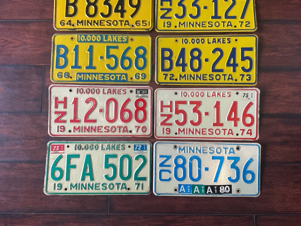 RARE LOT OF 10 MINNESOTA LICENSE PLATE PLATES 1962 1963 1964 1965 1968 ...
