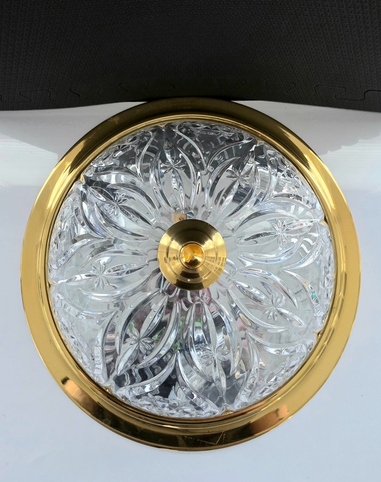 Vintage Brass Tone Flush Mount Ceiling Light 14” Glass Dome Shade ...
