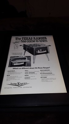 Irving Kaye Texas Ranger Foosball Rare Original Promo Poster Ad Framed ...
