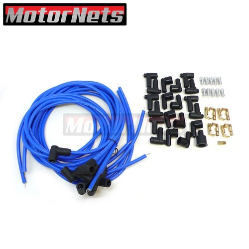 8.5mm Blue 90° Spark Plug Wires Distributor HEI Chevy BBC SBC SBF 302 ...