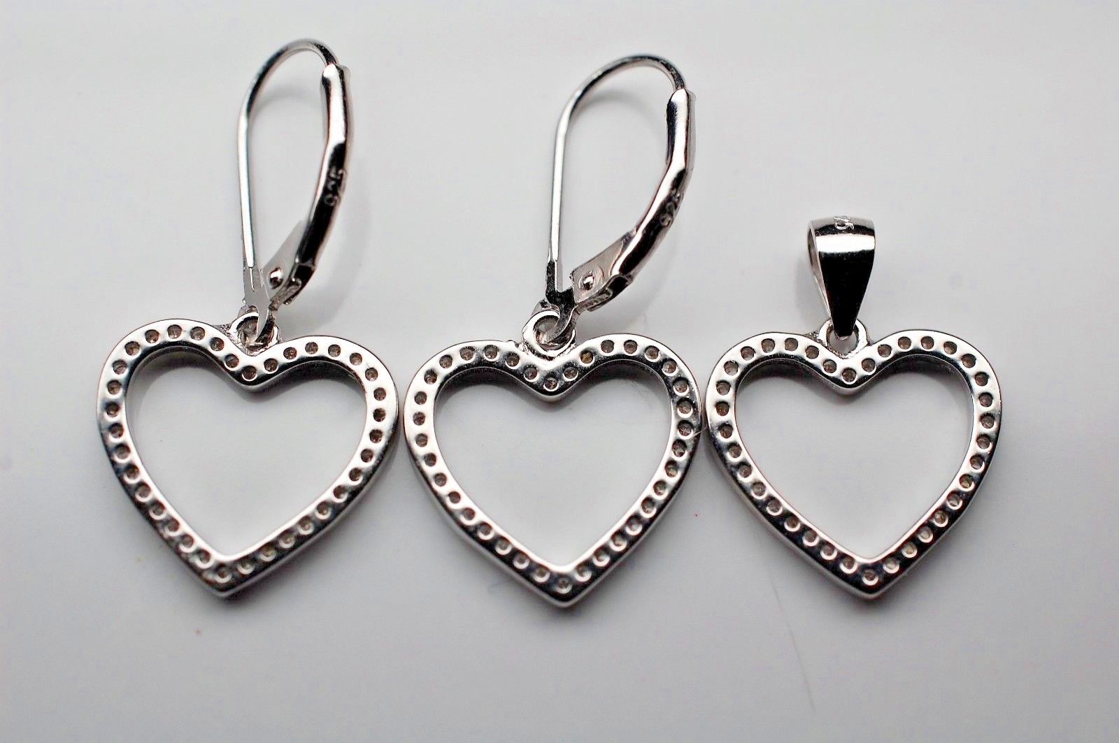 CZ HEART PENDANT AND EARRING SET IN STERLING SILVER - STAMPED 925 - NEW ...