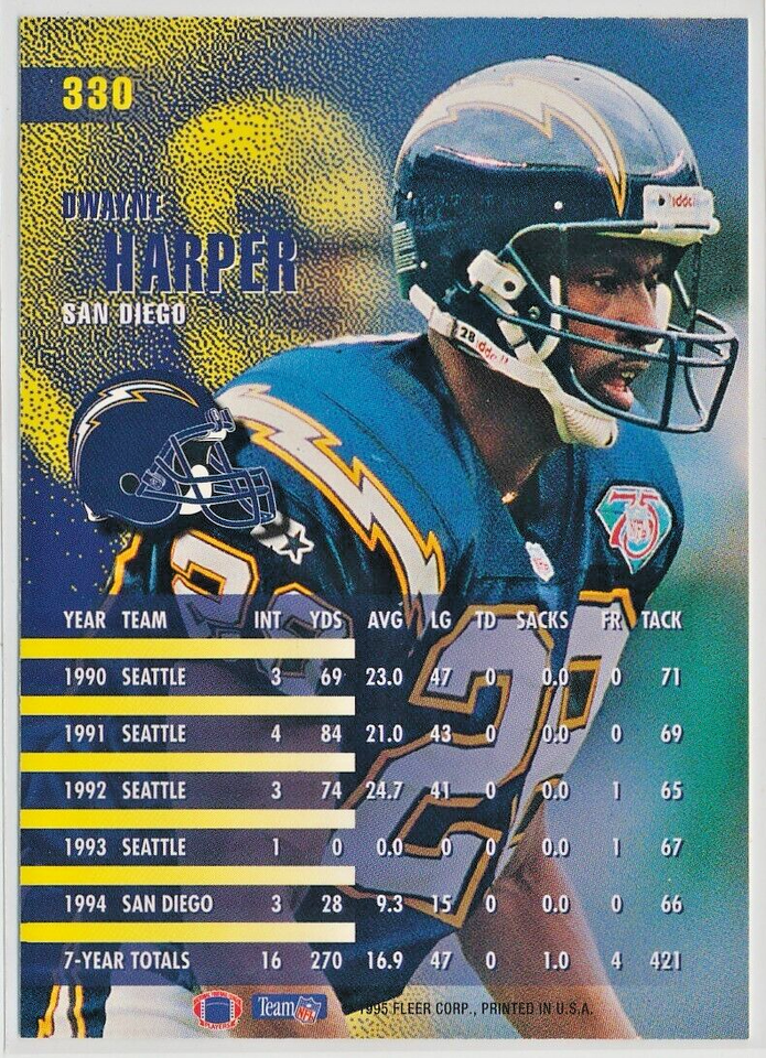 1995 Fleer Football - Dwayne Harper - San Diego Chargers - Base - #330 ...