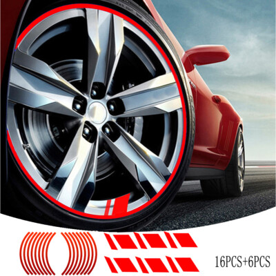 Reflective Car Wheel Rim Stripe Red Vinyl Decal Sticker Set Accessories ...