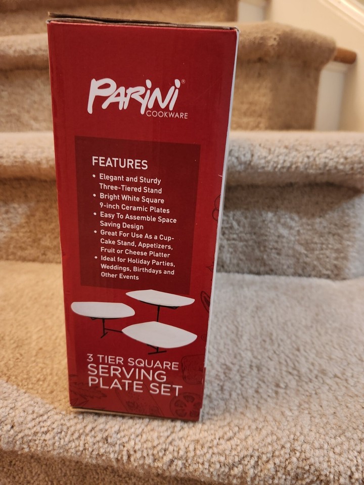 Parini Cookware 3 Tier Square Serving Plate Set Buffet Serving Small ...