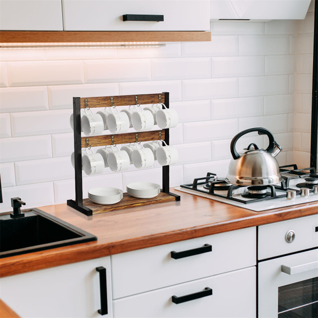 Vintage 16 Hooks Coffee Mug Counter Holder Rack Kitchen Store Cups Desk ...