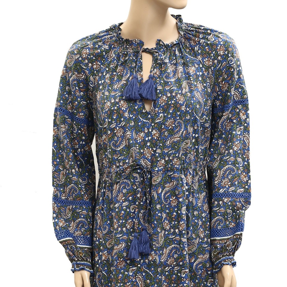 Veronica Beard Sahana Midi Dress Paisley Print Eyelet Ruffle Cotton S ...