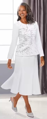 Size L Ashro Cecelia White Rhinstone-Embellished Zip-Up Jacket Skirt ...