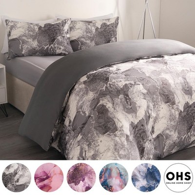 OHS Marble Bedding Set Reversible Duvet Cover with Pillowcase Single ...