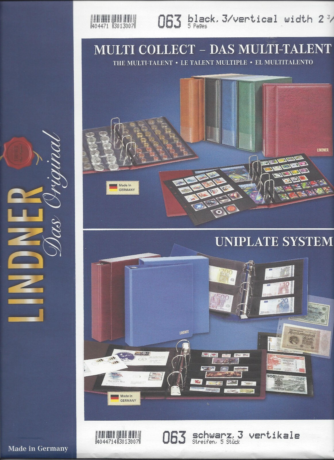 Lindner 063 Stock Sheets Two-Sided Three Vertical Pockets Black Pkg. 5 ...