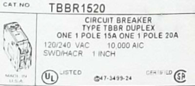 Thomas and Betts original tbbr1520 circuit breaker type:tbbr duplex one ...