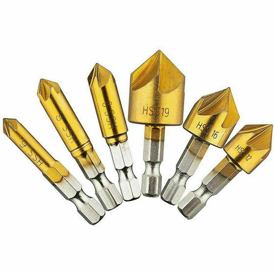6Pcs Countersink Drill Bit Set 1/4'' Hex Shank HSS Woodworking Pilot ...