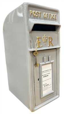 Cast Iron ER Royal Mail Post Box Postal Box Grey British Mailbox ...