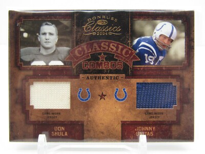 DON SHULA/ JOHNNY UNITAS 2004 DONRUSS CLASSICS DUAL GAME WORN! #73/75 ...