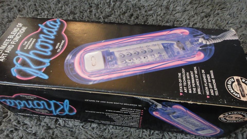 ORIGINAL Vintage 80s Rhonda Cicena Neon Light Up Phone Blue w/ OG Box ...