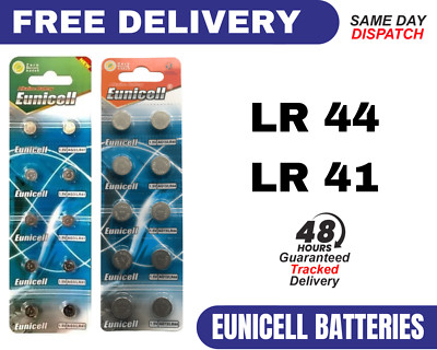 LR41, LR44 BATTERIES AG13 SR44 L1154 357 A76 BUTTON ALKALINE EUNICELL ...