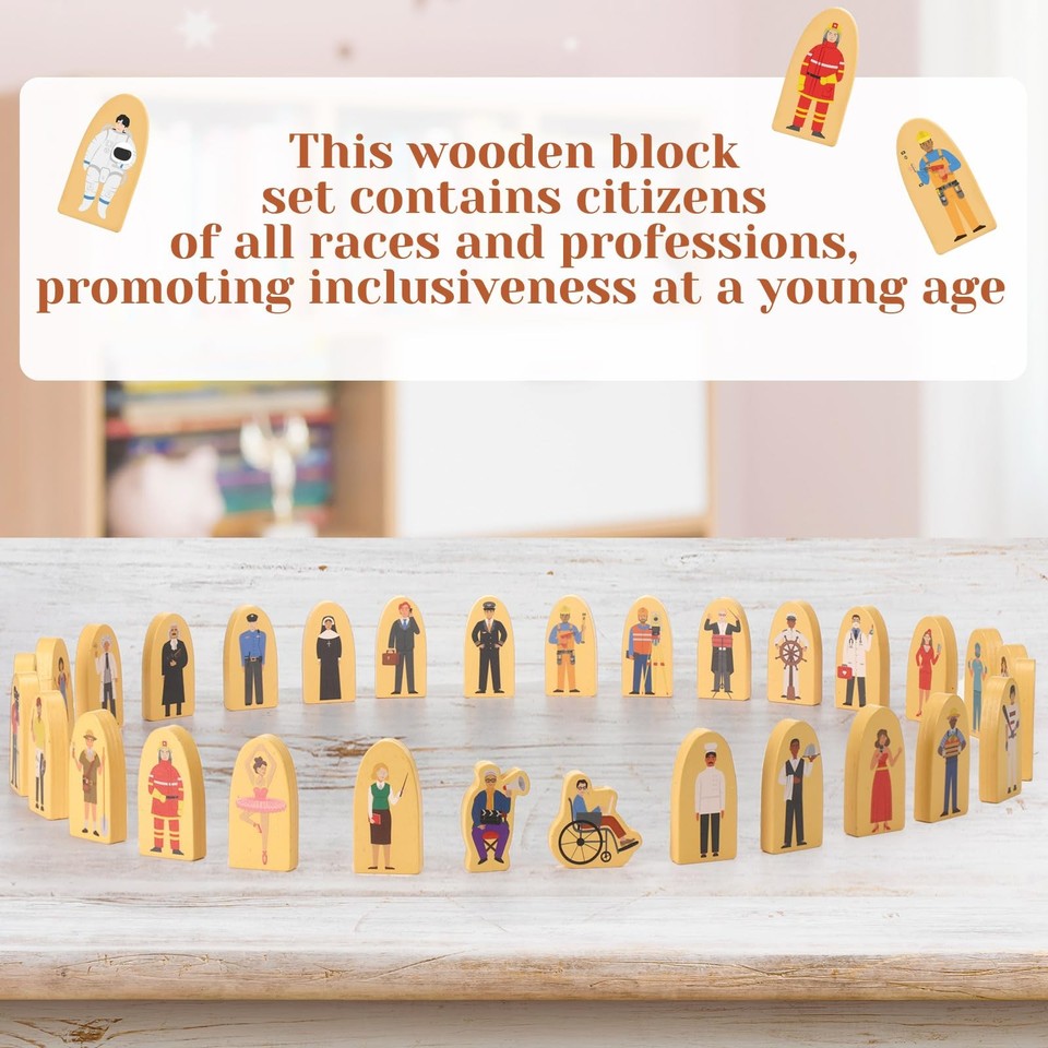 Set of 30 Wooden Community Helpers Toys Multicultural Career Figures ...