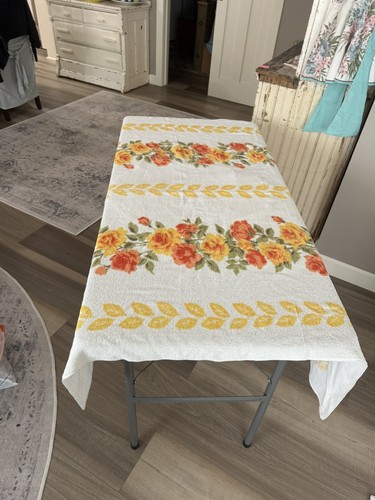 GOLD FLORAL TERRY CLOTH TABLECLOTH VINTAGE | eBay