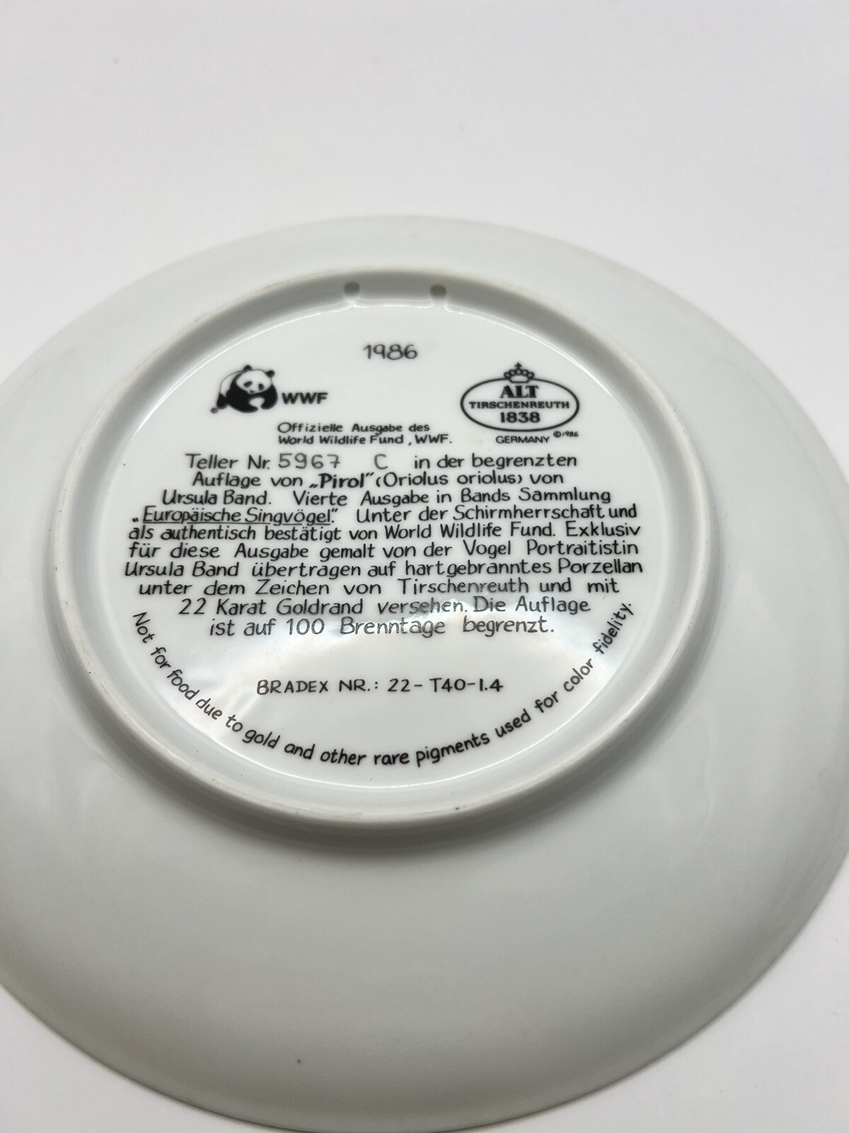 WWF 1985-1986 Ursula Band Bird Plates Gold Rim Germany Alt ...