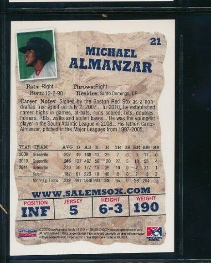 2012 Choice Salem Red Sox Michael Almanzar signed autograph tough swsw6 ...