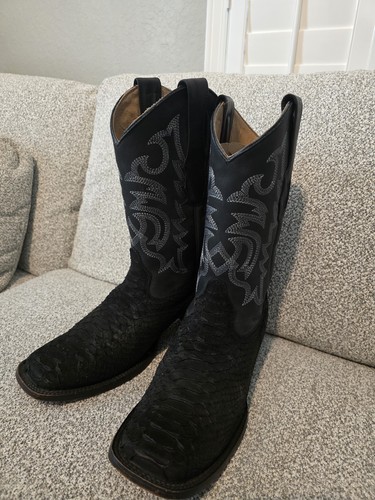 Los Altos SUEDE BLACK Genuine PYTHON SNAKE Western Boot Square Toe D 822N5705 | eBay