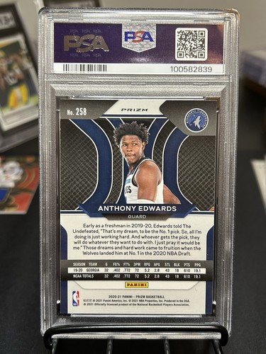2020 Panini Prizm Anthony Edwards Ruby Wave Rookie RC #258 PSA 8 NM-MT ...