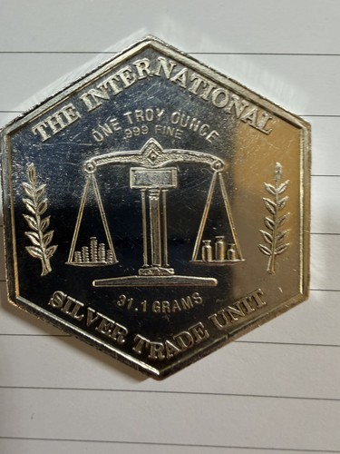 Vintage 1oz .999 Pure Silver Trade Unit Hexagon Art Round - Highly ...