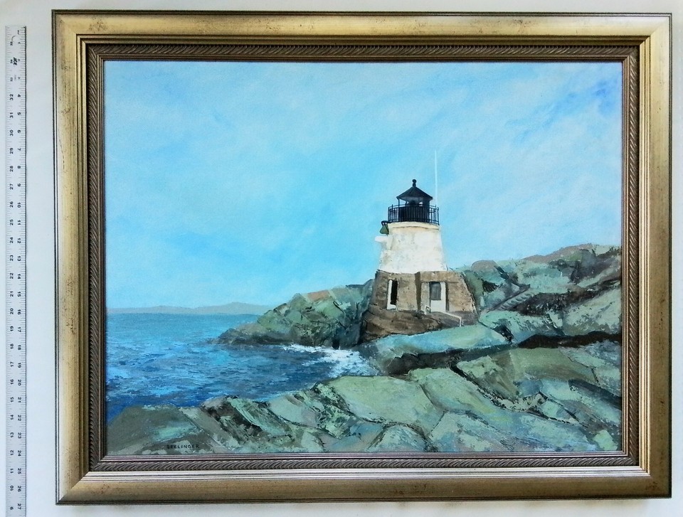 C. SEELINGER~CASTLE HILL LIGHTHOUSE NEWPORT R. I.SEASCAPE PAINTING-LOOK ...