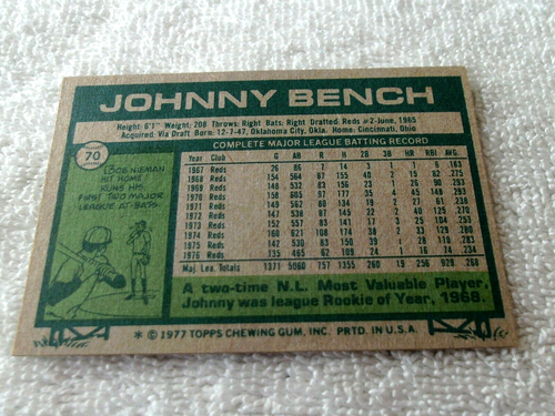 1977 TOPPS JOHNNY BENCH # 70 REDS NEAR MINT / MINT OR BETTER ! | eBay