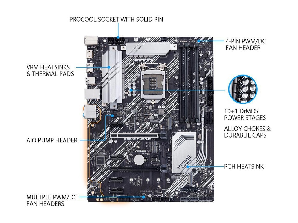ASUS PRIME Z490-P LGA 1200 Intel Z490 SATA 6Gb/s ATX Intel Motherboard ...