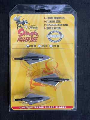 Magnus Broadheads Stinger Killer Bee 4 Blade 100 Grain 3 Pack BRAND NEW ...