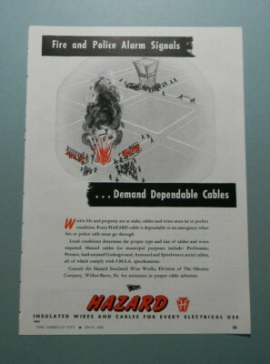 1945 HAZARD INSULATED WIRES & CABLES "FIRE AND POLICE ALARM...." SALES ...