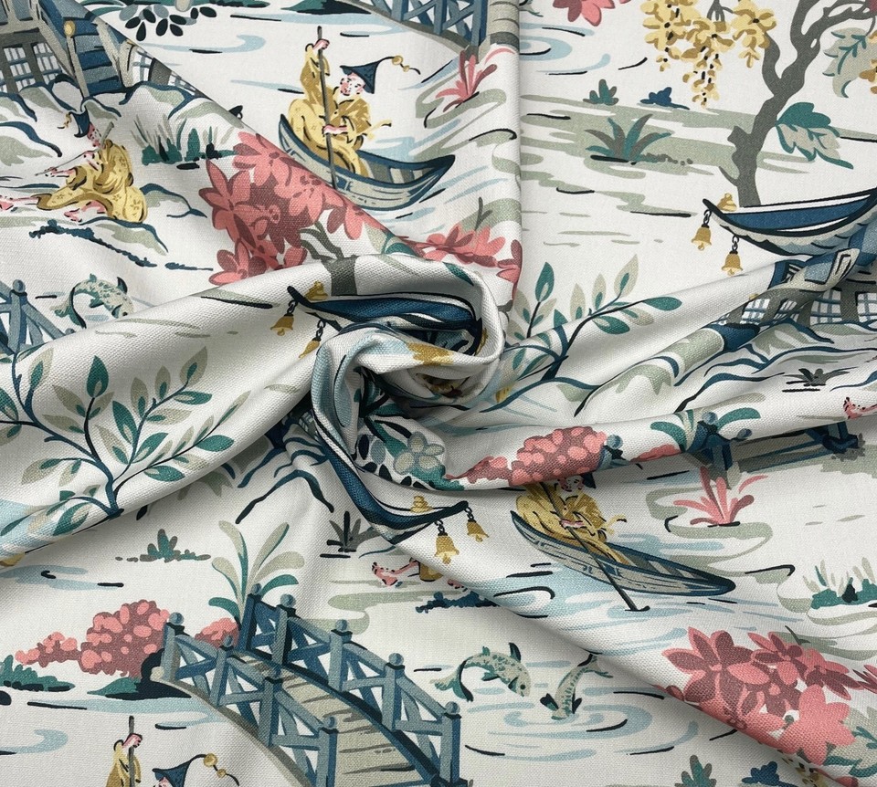 HAMILTON TEAHOUSE SLATE CHINOISERIE ASIAN TOILE MULTIUSE FABRIC BY THE ...