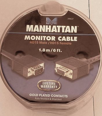 6ft Monitor Cable Extension SVGA Gold Plated Shielded Extends Existing ...