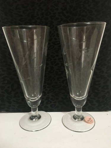 Princess House Heritage Etched Crystal Pilsner Glasses - Set of 2 ...