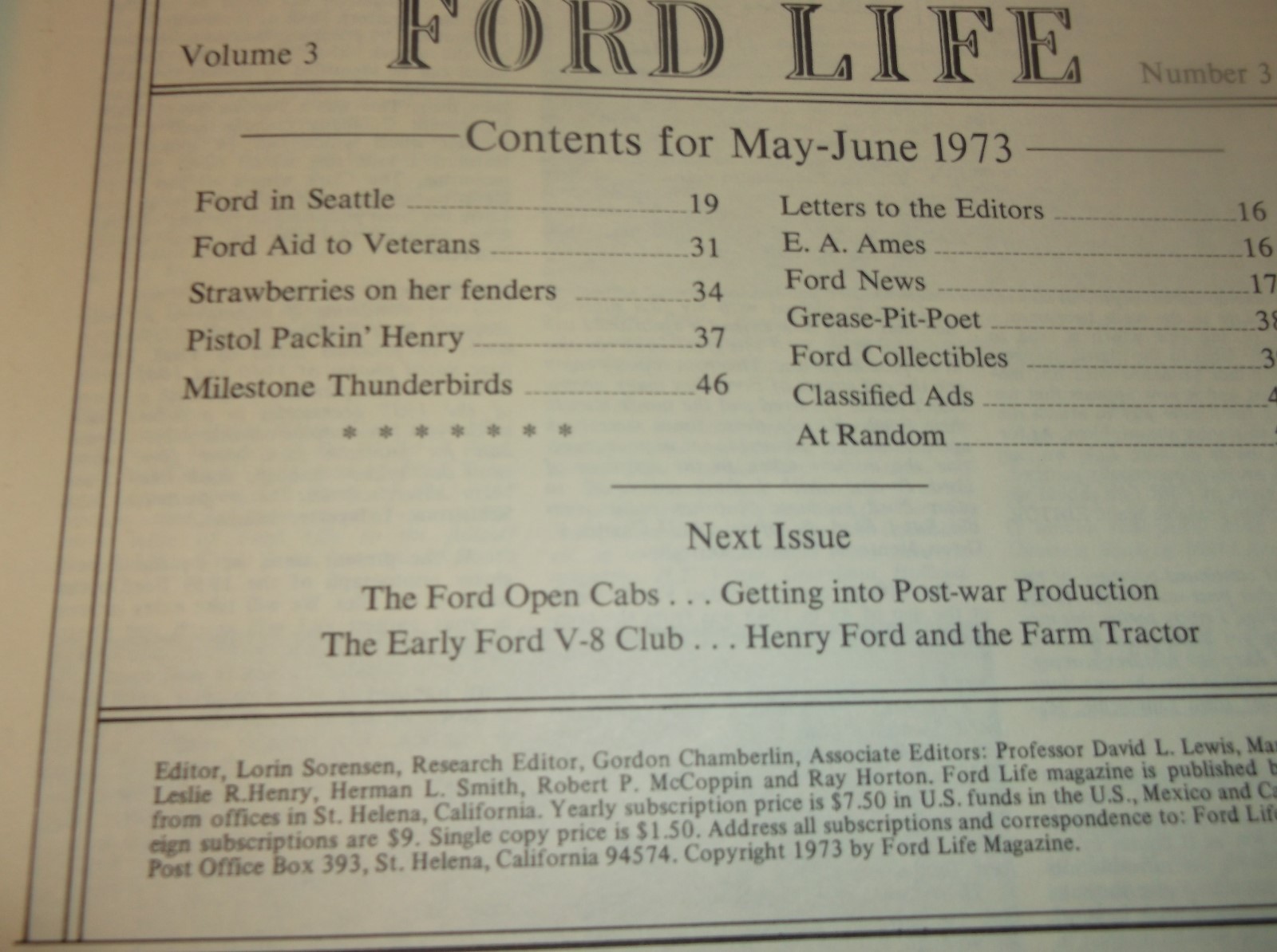 Vintage AUTOMOTIVE HISTORY Magazine FORD LIFE/Vol3 #3 May-June 1973 ...