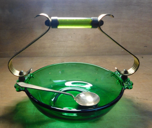 Paden City Green Emerald Glo Glass Bakelite Handle Star Spoon Bon Bon Dish Bowl | eBay