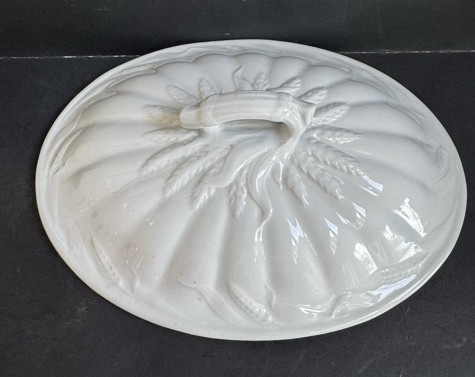 Antique THOMAS FURNIVAL White Ironstone Casserole Dish WHEAT MOTIF ...
