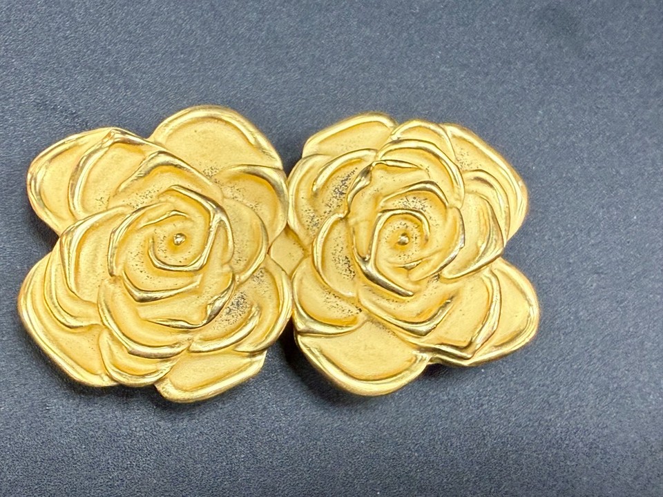 Rose Flower Interlocking Two Piece Vintage Gold Tone Belt Buckle by ...
