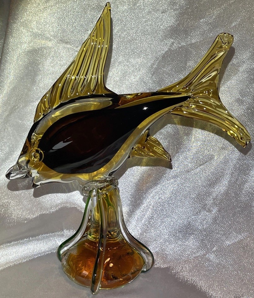 Vintage Murano Glass Fish Figurine Light Amber & Dark Brown Figurine + Label | eBay