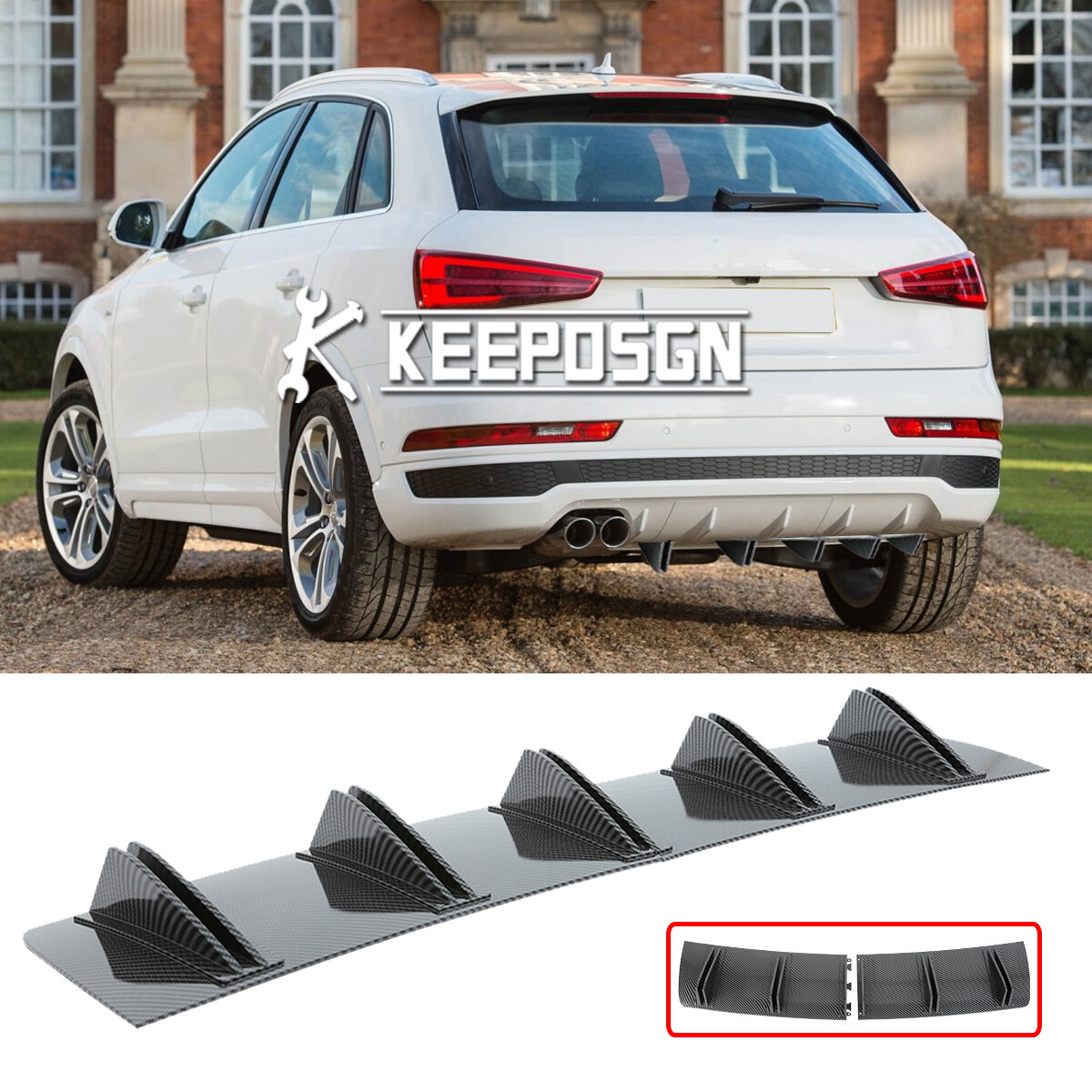 For Audi Q3 Q5 Q7 Carbon Fiber Look Rear Bumper Diffuser Splitter Shark ...