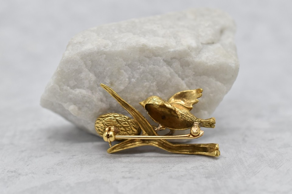 18k Yellow Gold Robin Pin with Pearls - 7.2g | eBay