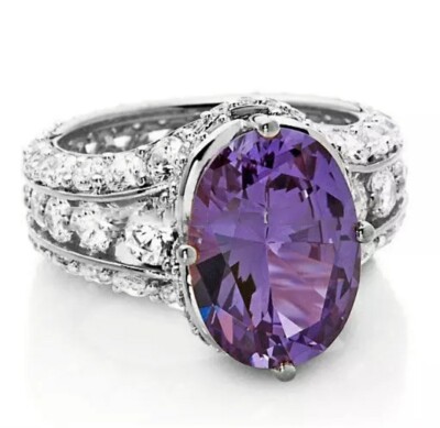 Oval Simulated Purple Alexandrite and Clear Garnet Eternity Ring SZ 7. ...
