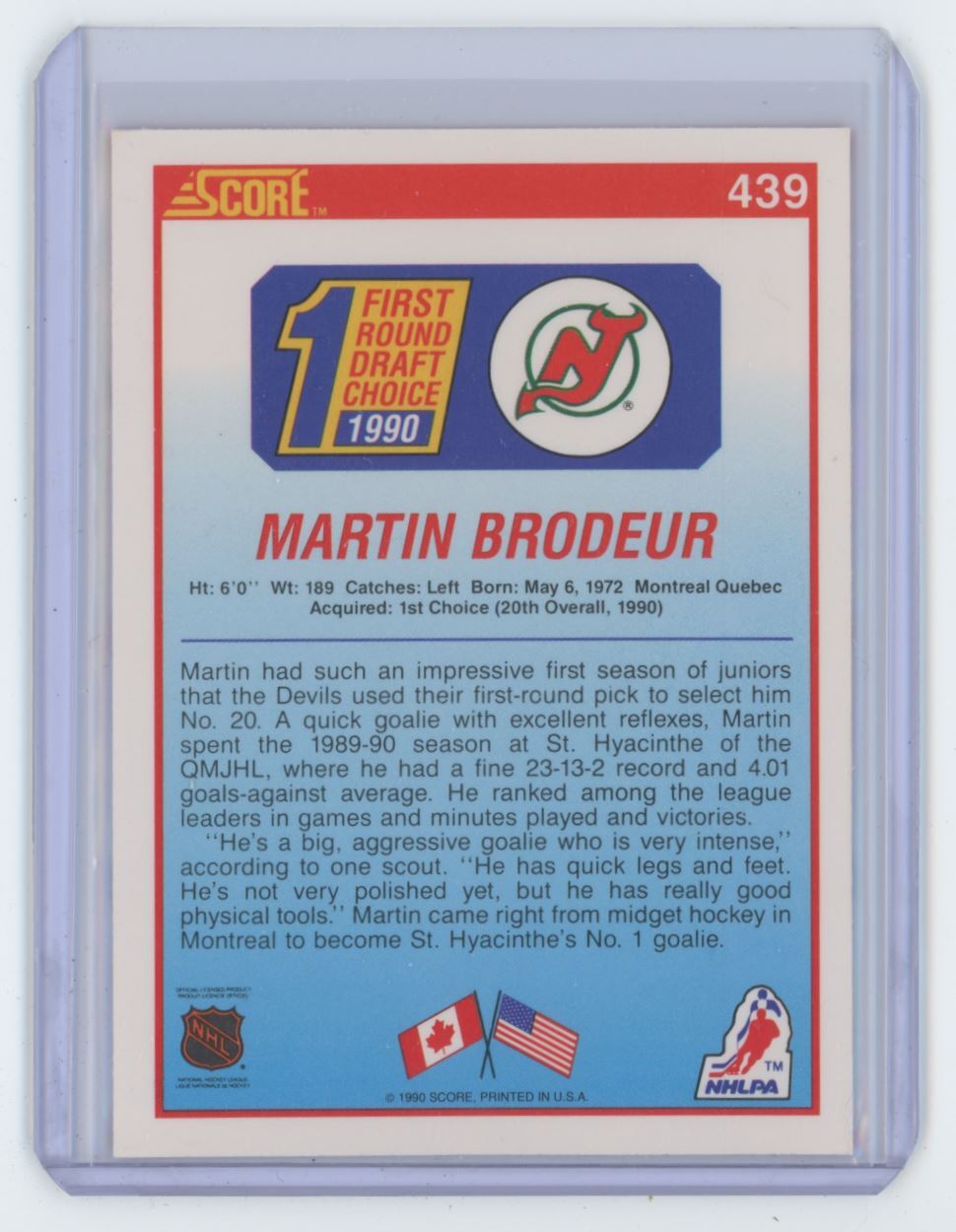 1990-91 Score Martin Brodeur Rookie Hockey Cards #439 | eBay