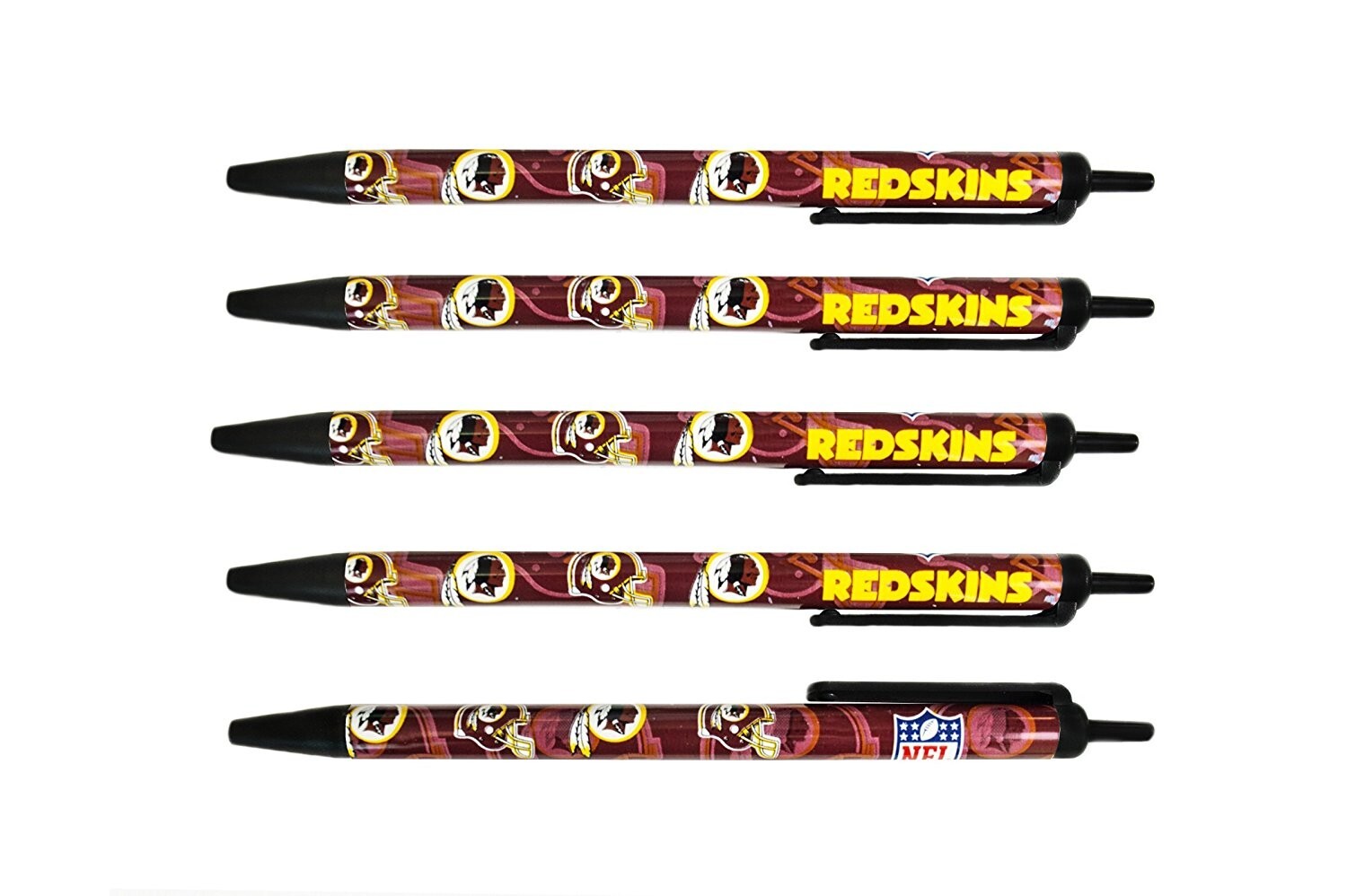 Washington Redskins Click Pens 5 Pack [NEW] NFL Pen Pencil Marker Write ...