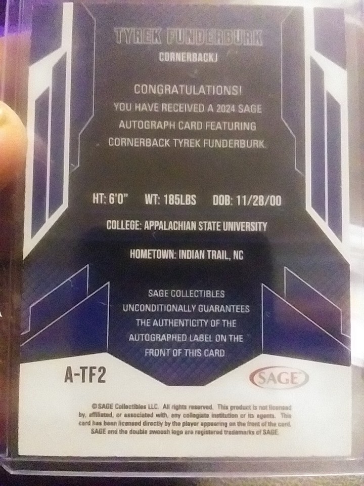 2024 Sage Tyrek Funderburk Autograph Red Mountaineers Auto #A-TF2 | eBay
