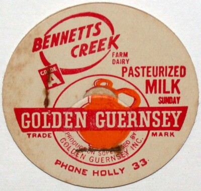 Vintage milk bottle cap BENNETTS CREEK FARM DAIRY Guernsey red org ...