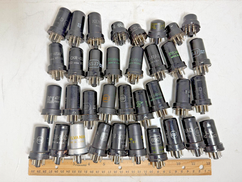 Lot of 35 Metal Vintage Vacuum Tubes RCA / Ken-Rad / GE 6AC7, 6H6, 6J5 ...