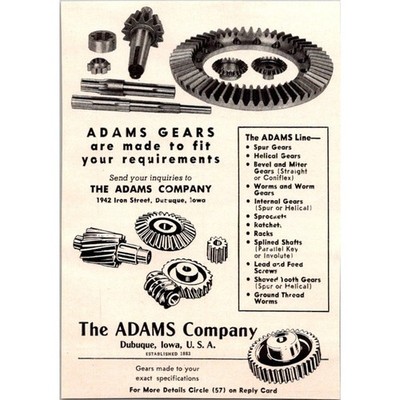 The Adams Company Adams Spur Gears Helical Gears Dubuque IA 1960 Ad ...